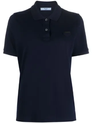 Prada Logo Patch Polo Shirt | Blue | FARFETCH AO