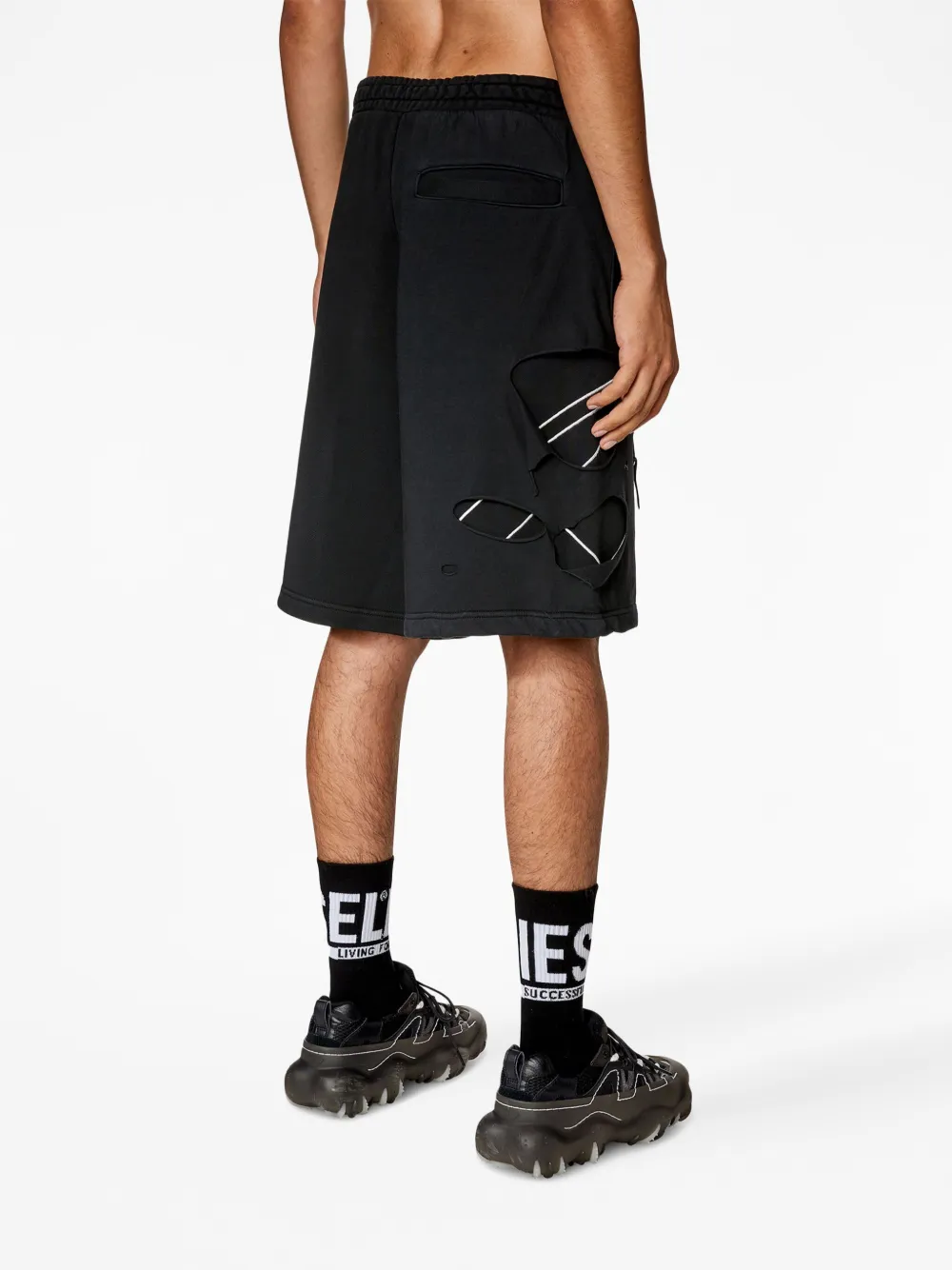 Diesel Layered-effect Ripped Track Shorts In Black | ModeSens