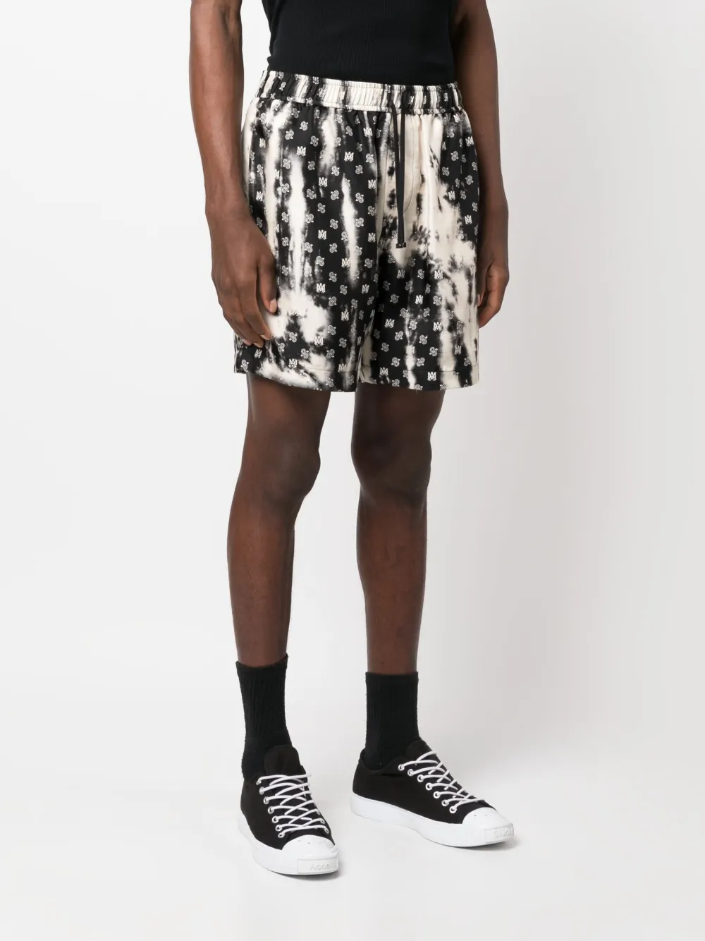 Amiri Abstract-print Silk Track Short In Black&white | ModeSens