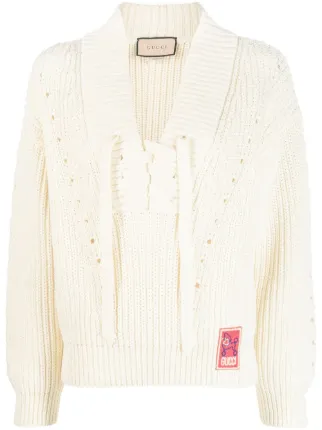Gucci open-knit lace-up Jumper | White | FARFETCH