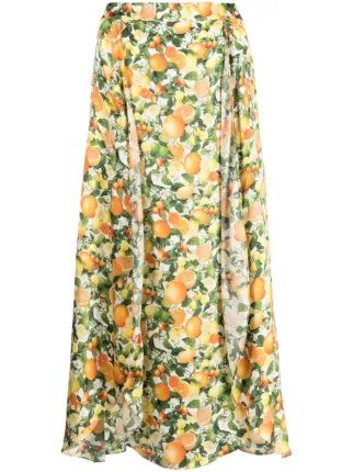 Stella McCartney fruit-print Midi Silk Skirt | Green | FARFETCH