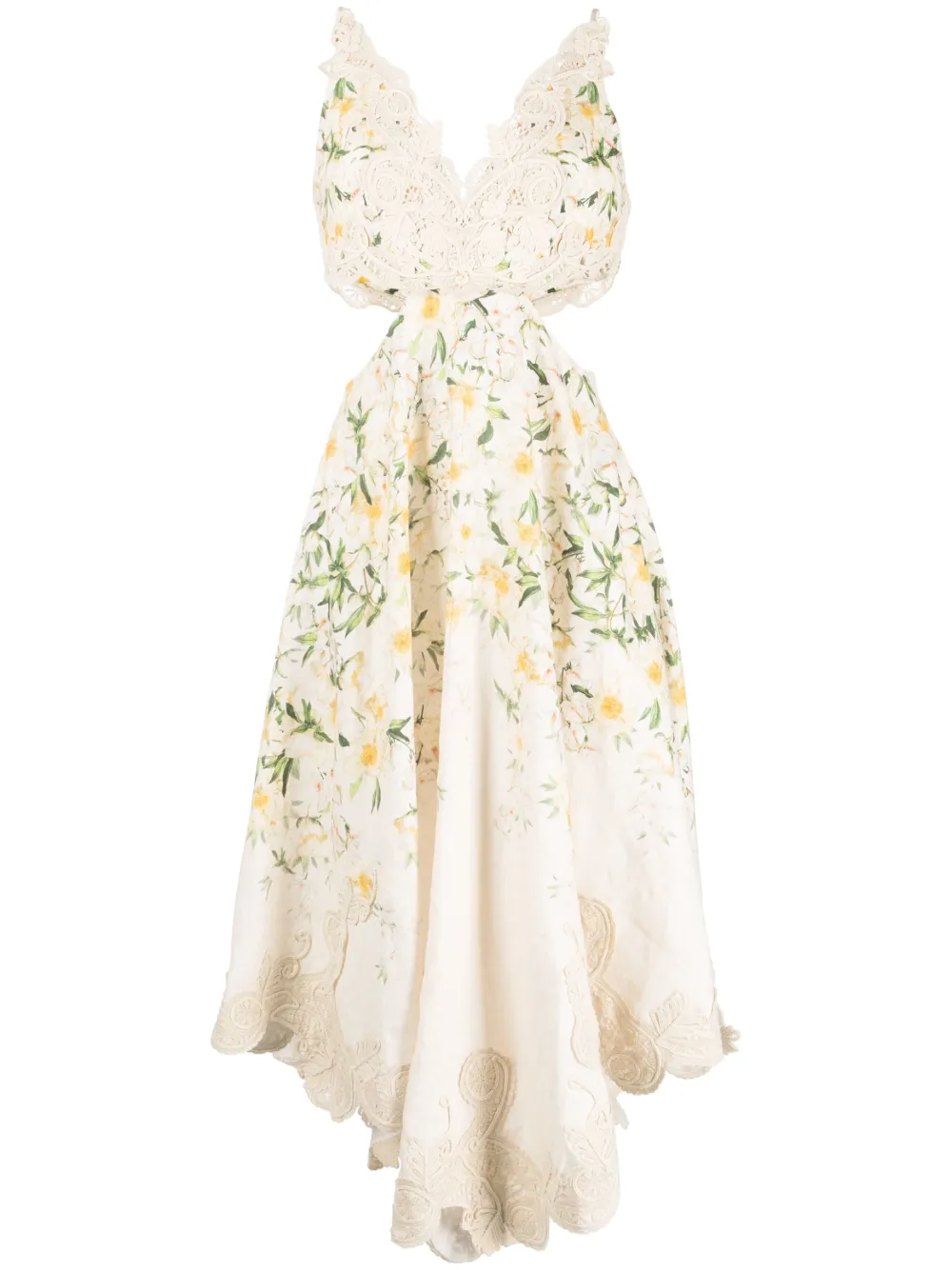 ZIMMERMANN Coaster Battenburg floral-print Midi Dress | Neutrals | FARFETCH