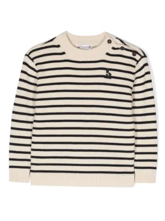 Bonpoint logo-embroidered Striped Jumper | Neutrals | FARFETCH