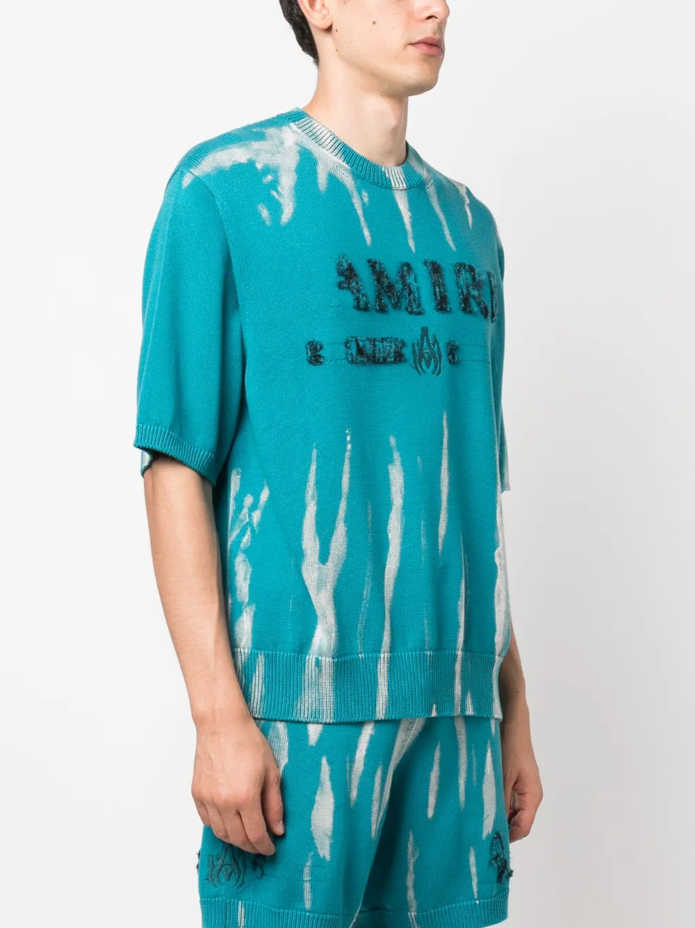 Amiri Logo-embroidered Knitted T-shirt In Blue | ModeSens