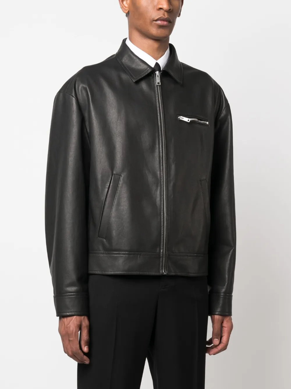 Prada triangle-logo Leather Bomber Jacket | Brown | FARFETCH UK