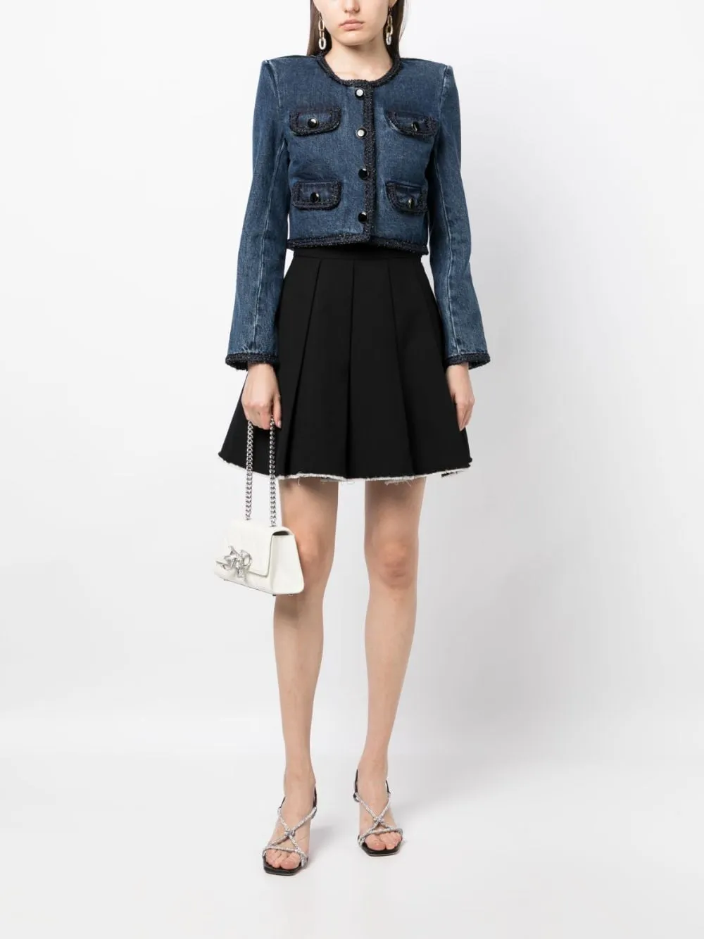 Self-portrait Cropped Braid-trim Denim Jacket In Blue | ModeSens