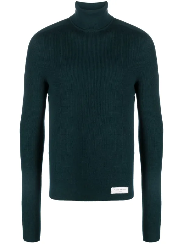 Balmain logo patch ribbed knit Jumper Green FARFETCH UZ