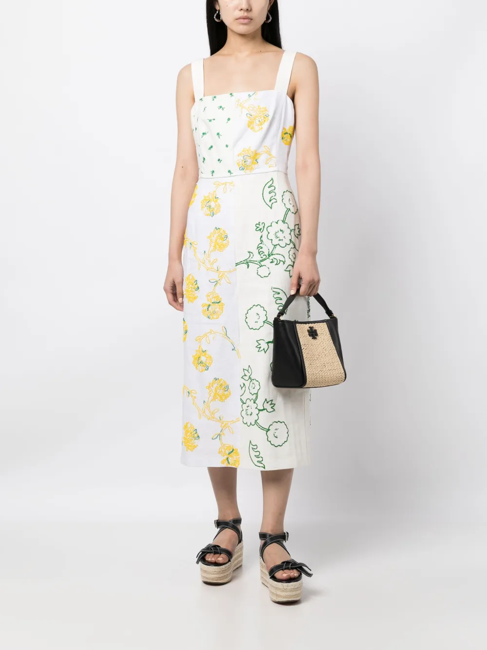 Tory Burch floral-embroidered Linen Midi Dress - Farfetch