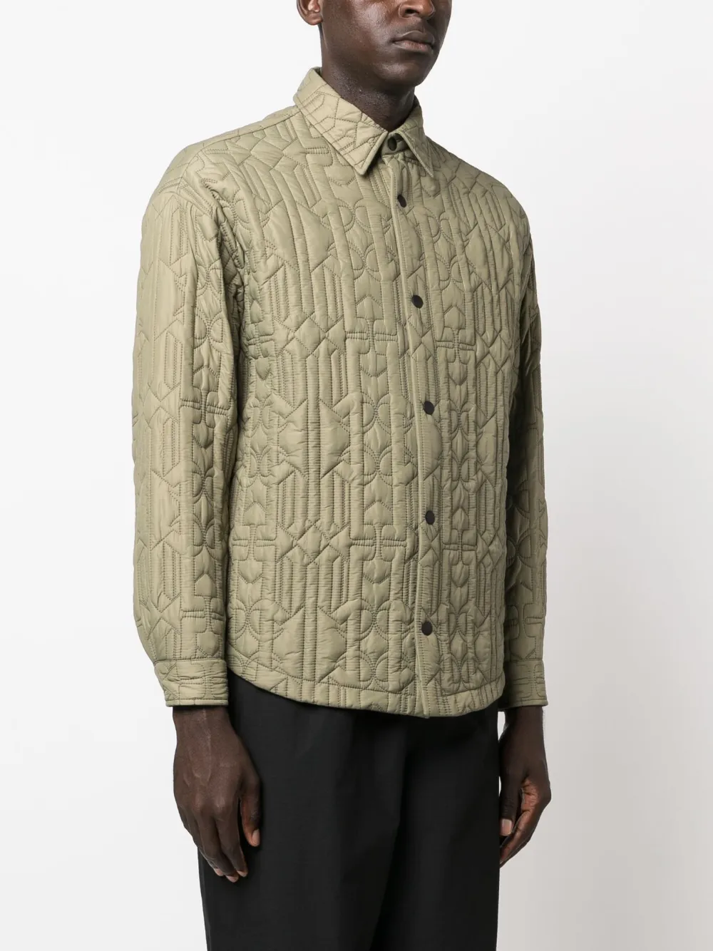 Palm Angels Monogram Quilted Shirt Jacket | Green | FARFETCH UK