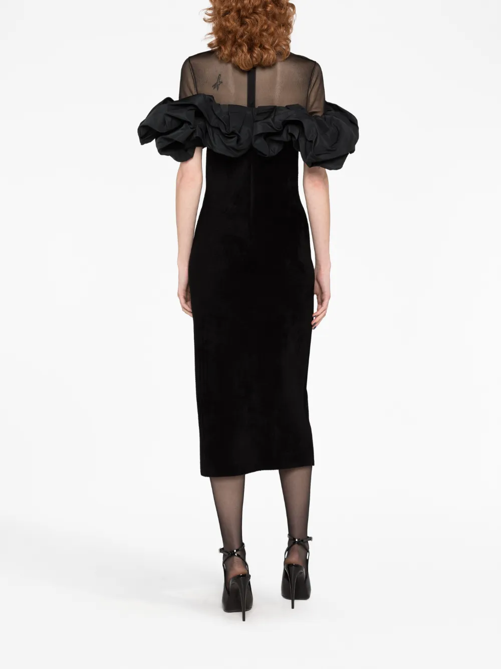 Alexander McQueen Ruffle Sleeves Velvet Mididress - Farfetch