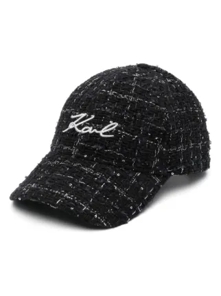 Karl Lagerfeld K/Signature Bouclé Baseball Cap | Black | FARFETCH UK