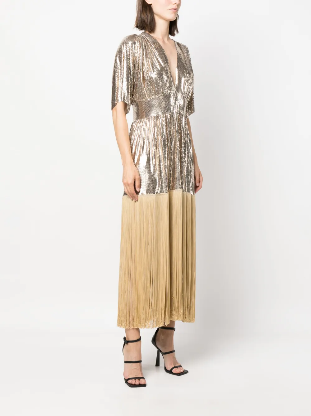 Rabanne Fringed Chainmail Dress | Gold | FARFETCH UK