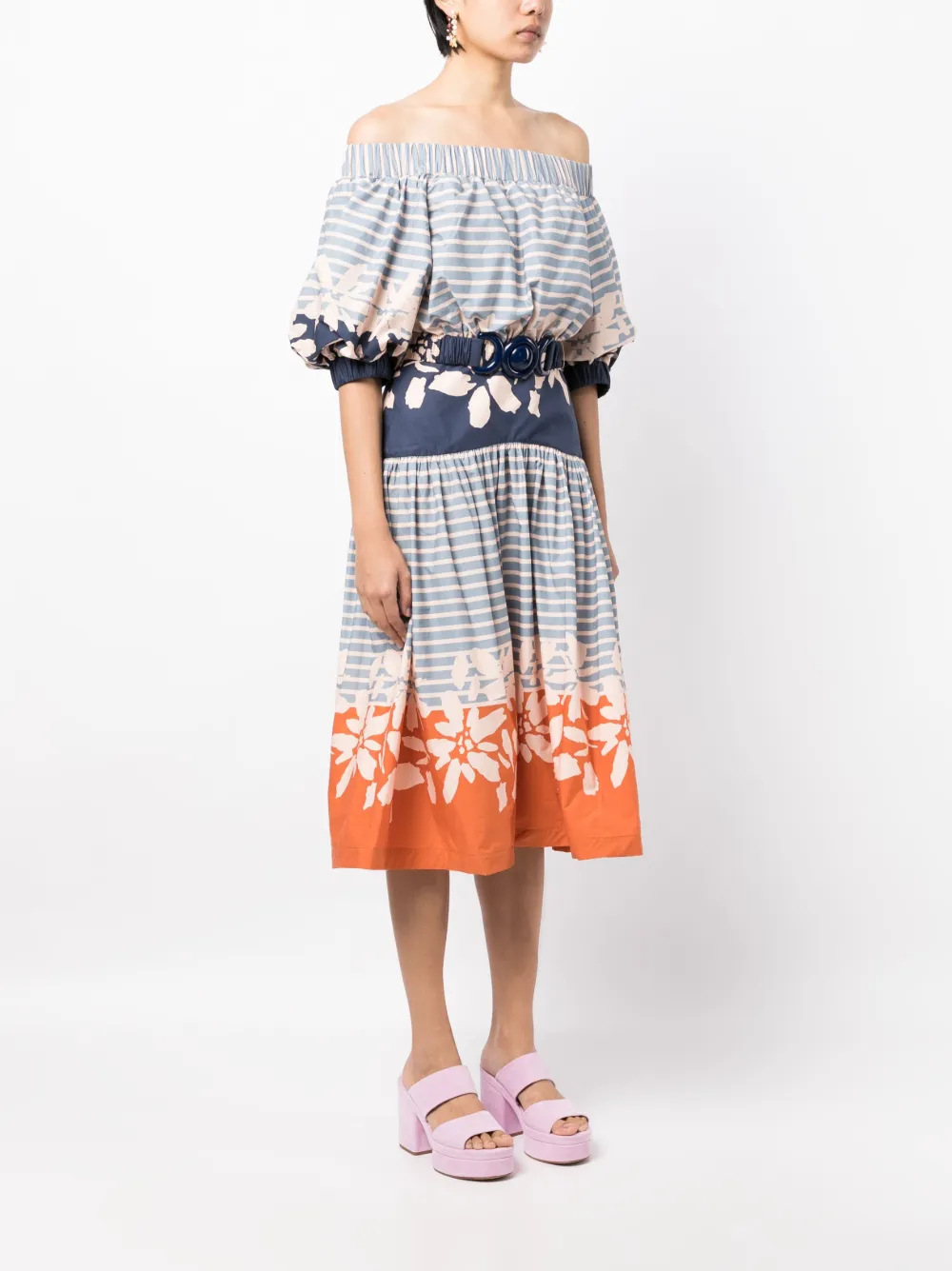 Silvia Tcherassi Striped Fluted Cotton Midi Dress Farfetch
