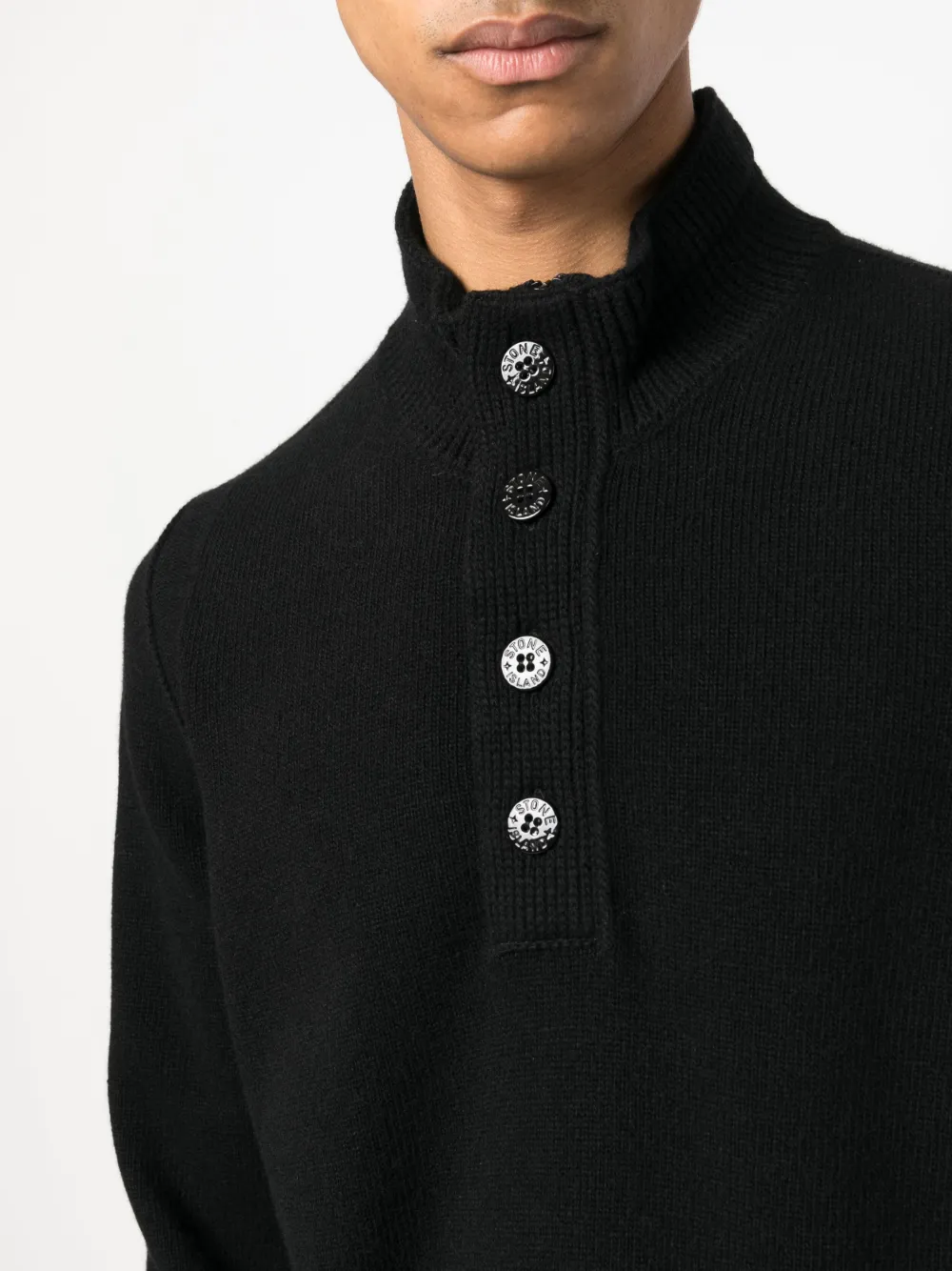 Stone Island Compass-patch buttoned-up Jumper - Farfetch