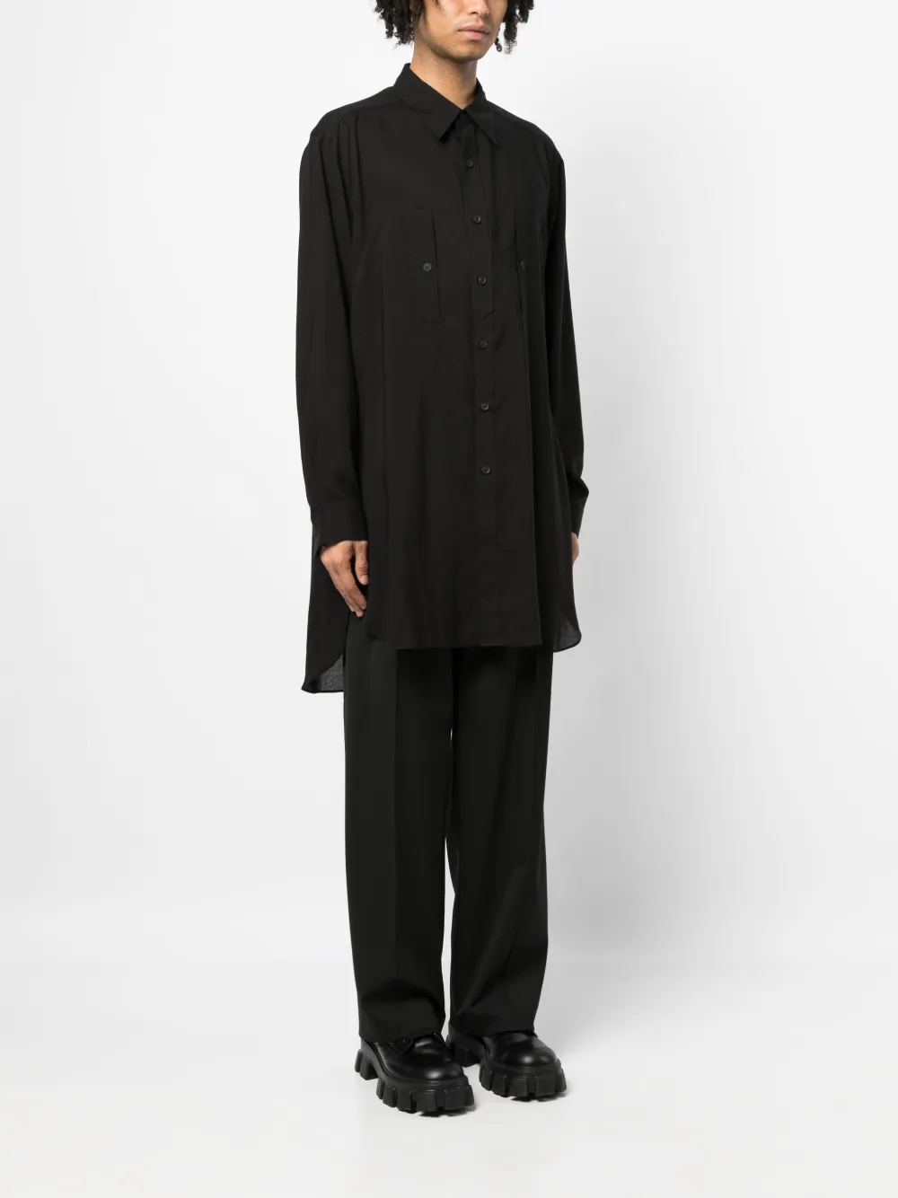 Yohji Yamamoto pointed-collar long-length Shirt | Black | FARFETCH UK