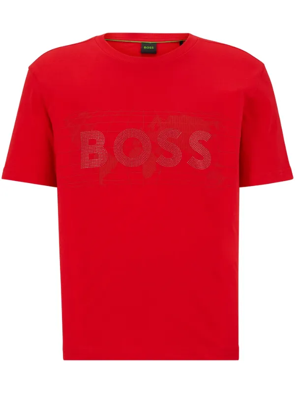 BOSS logo studded Cotton T shirt Red FARFETCH LB