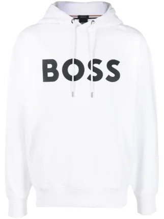 BOSS logo-print Cotton Hoodie | White | FARFETCH HK