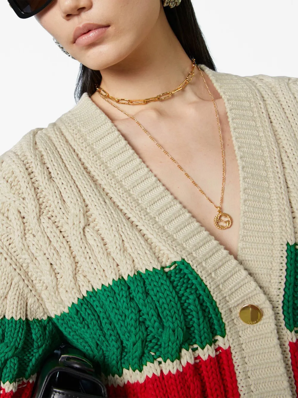 Gucci Web Stripe cable-knit Cardigan - Farfetch