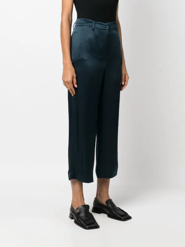 S Max Mara Cropped straight leg Satin Trousers Blue FARFETCH IE