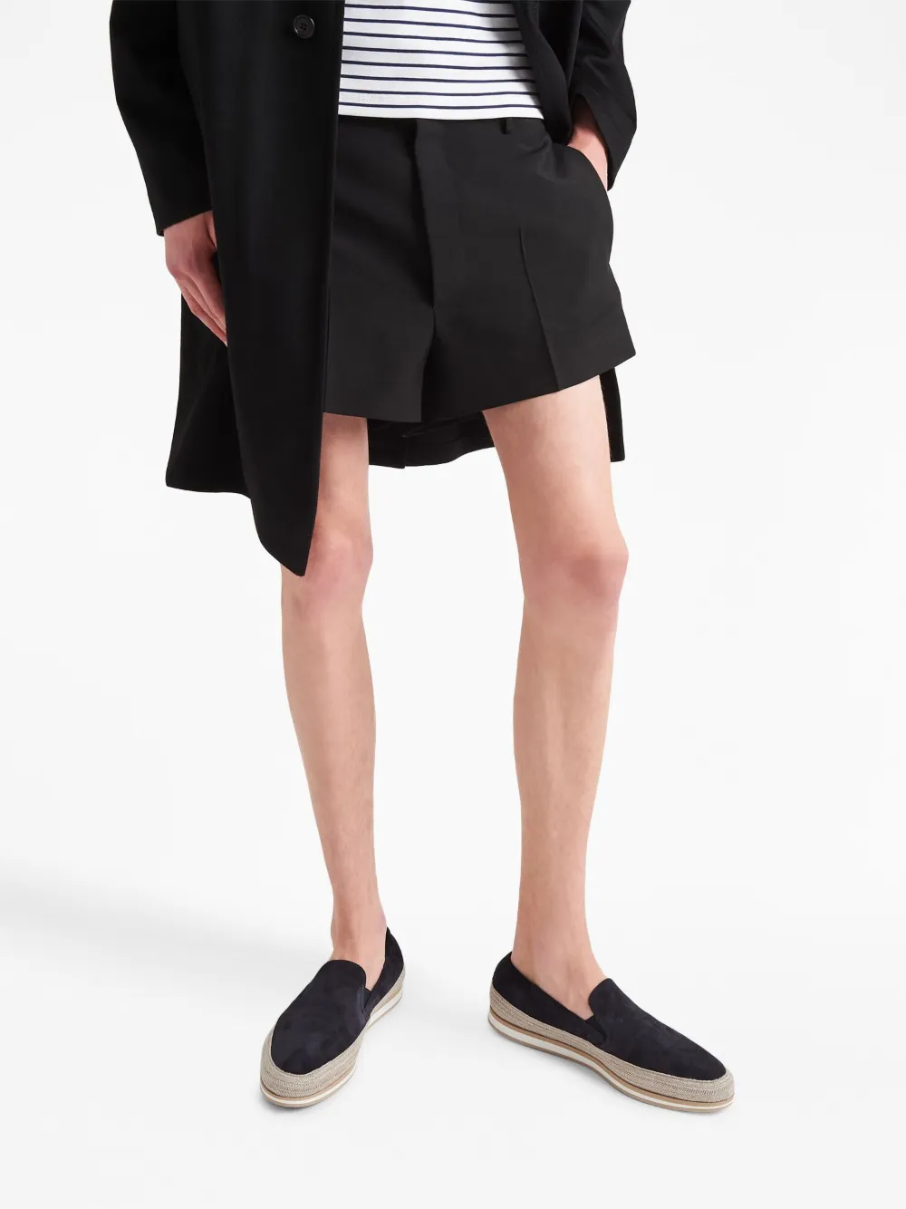 Prada raffia-detail Suede Loafers | Blue | FARFETCH