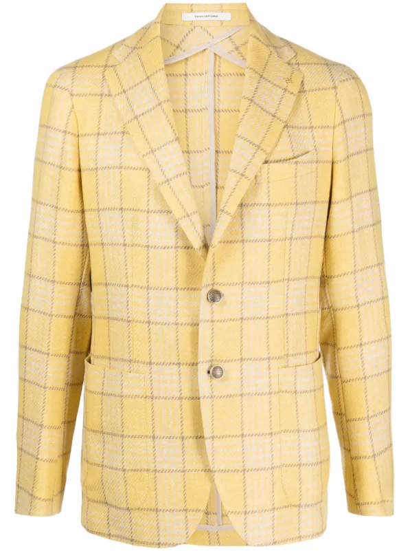 Yellow Plaid Blazer For Men
