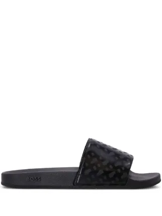 BOSS monogram-print moulded-footbed Slides | Black | FARFETCH AE