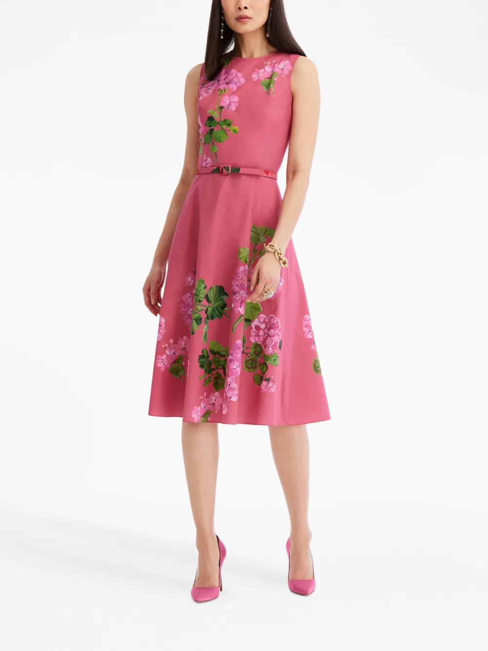 Oscar De La Renta geranium-print Poplin Dress - Farfetch