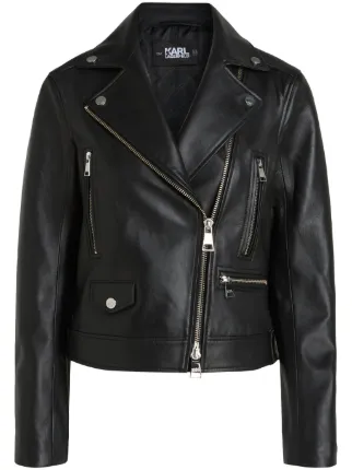 Karl Lagerfeld Ikon Karl Leather Biker Jacket | Black | FARFETCH AO