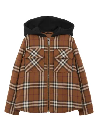 Burberry Kids Vintage-check Cotton Hooded Jacket | Brown | FARFETCH UK