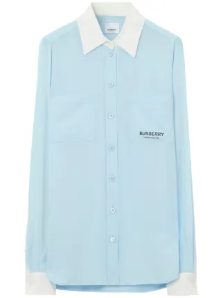 Burberry logo-print Silk Shirt | Blue | FARFETCH HK
