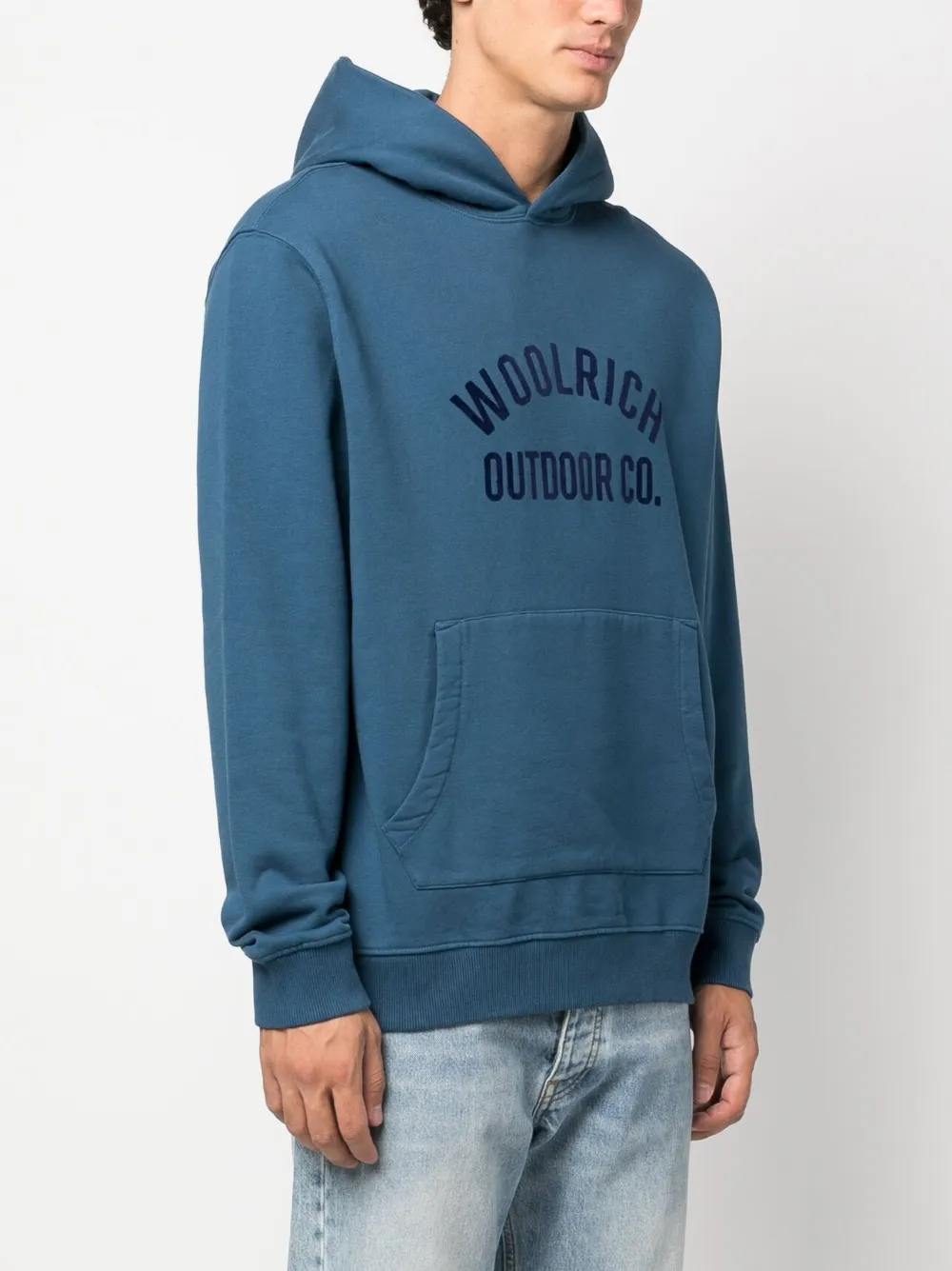 Woolrich logo-print Cotton Hoodie | Blue | FARFETCH