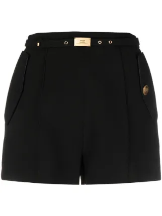 Elisabetta Franchi Short Com Cinto e Logo Na Fivela | Preto | FARFETCH BR