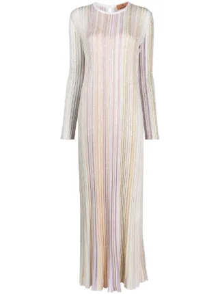 Missoni sequin-embellished Striped Pleated Dress | Purple | FARFETCH