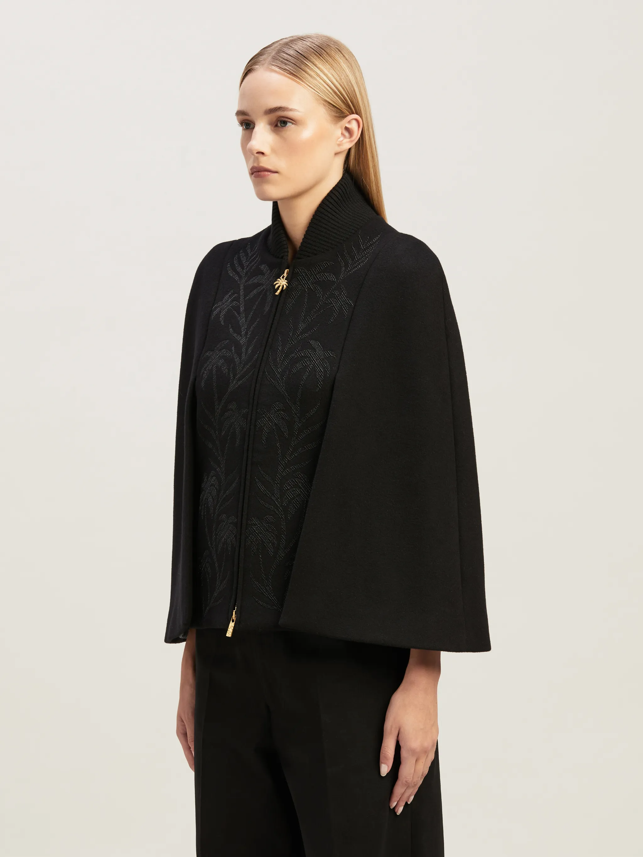 BLACK EMBROIDERED CAPE in black - Palm Angels® Official