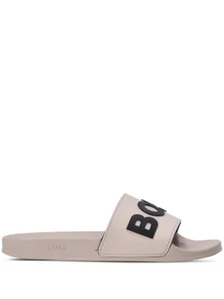 BOSS logo-debossed moulded-footbed Slides | Neutrals | FARFETCH