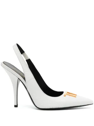 TOM FORD logo-plaque pointed-toe Pumps | White | FARFETCH