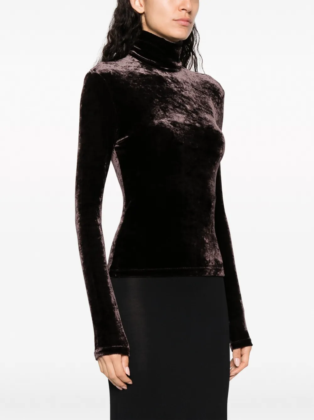 Saint Laurent high-neck Velvet T-shirt | Brown | FARFETCH