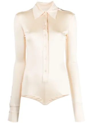Sportmax satin-finish spread-collar Bodysuit - Farfetch