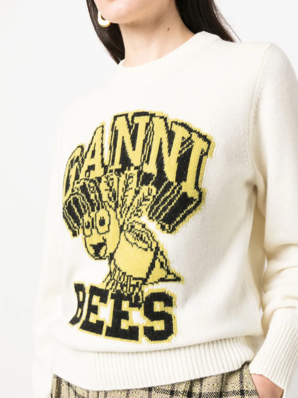 GANNI Logo intarsia-knit crew-neck Jumper - Farfetch