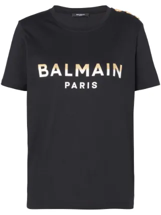 Balmain three-button logo-print T-shirt | Black | FARFETCH UK