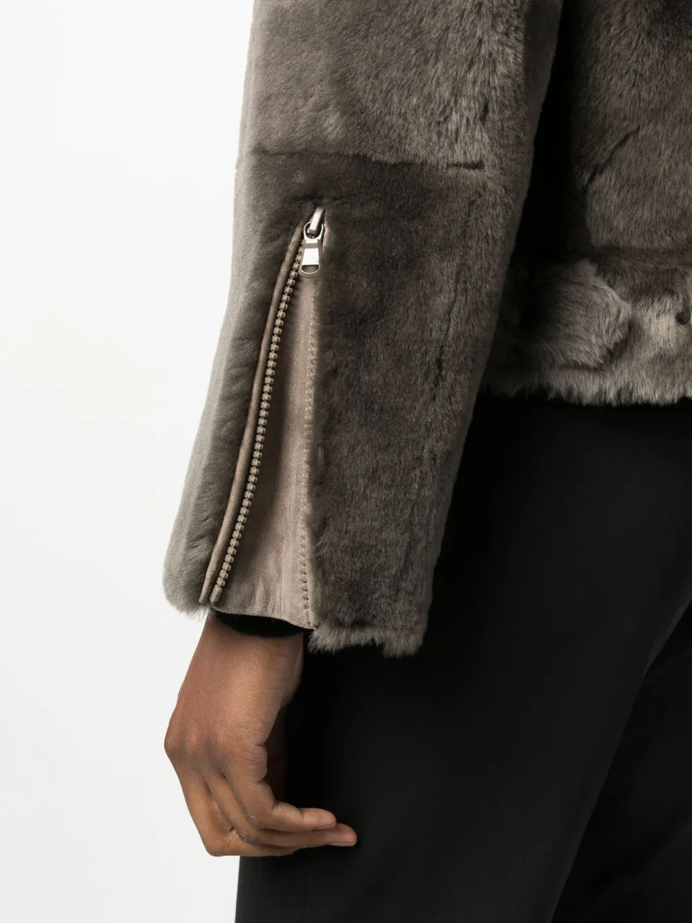 Brunello Cucinelli Shearling Biker Jacket In Grey | ModeSens