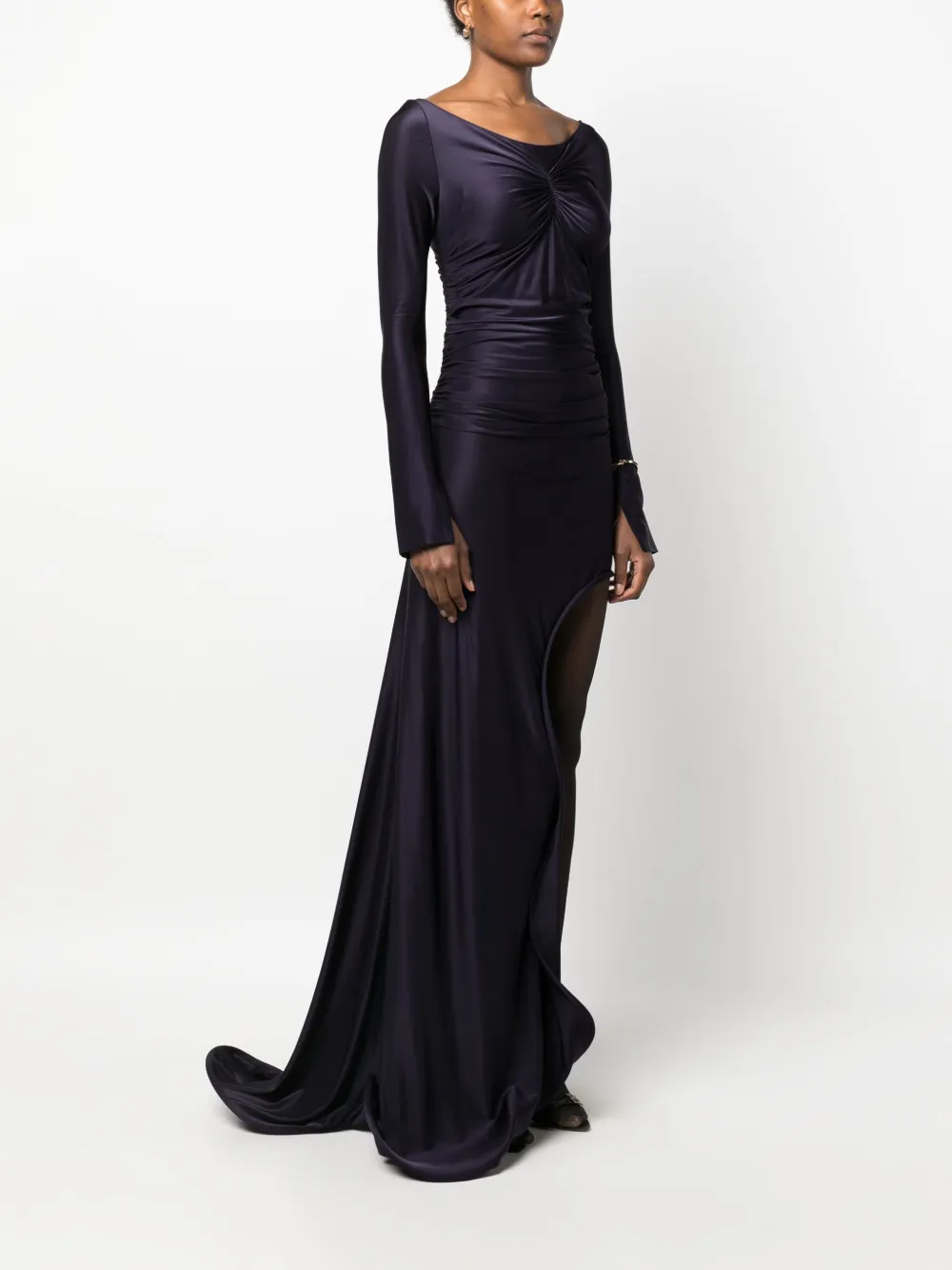 Victoria Beckham Asymmetric Satin Maxi Dress | Purple | FARFETCH