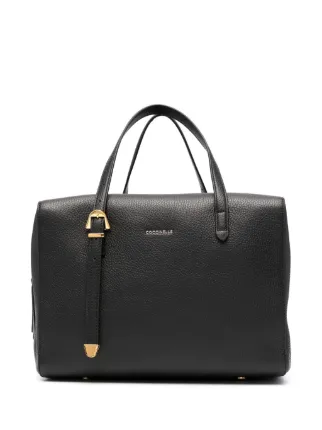 Coccinelle logo-lettering Leather Tote Bag | Black | FARFETCH AE