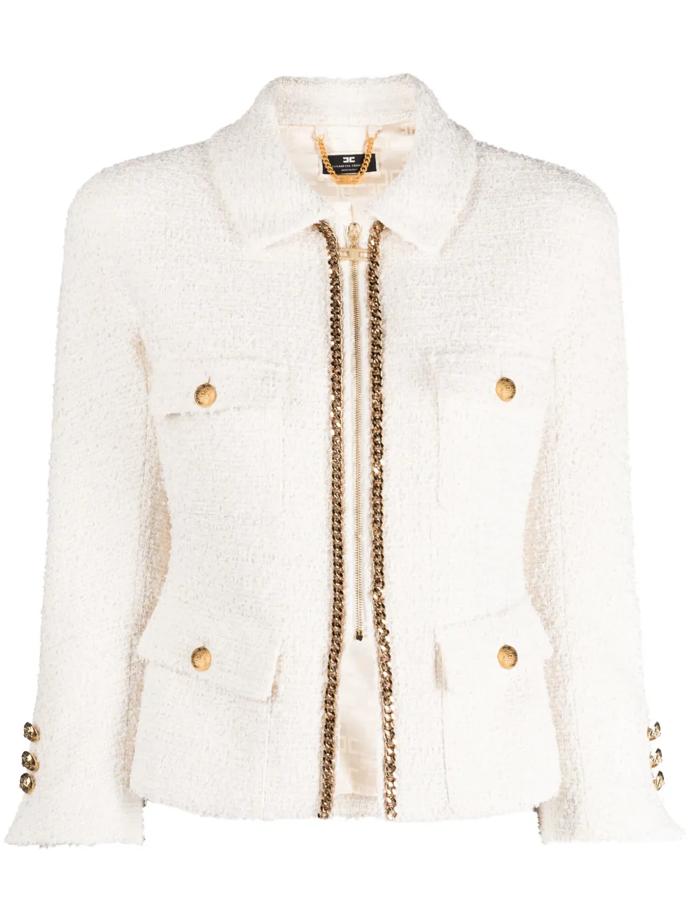 Elisabetta Franchi Chain-detail Tweed Jacket In White | ModeSens
