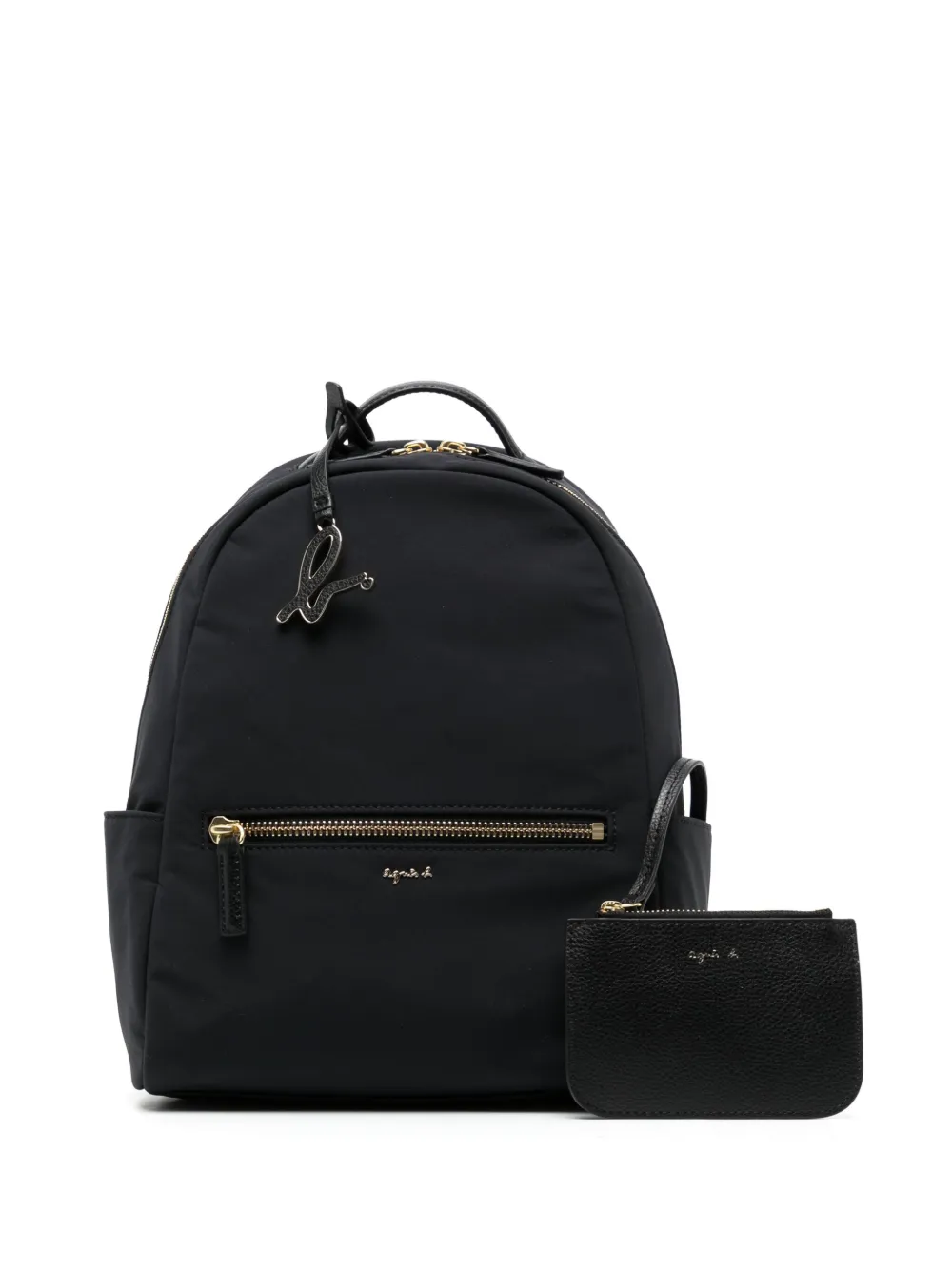 Agnès b. logo-plaque leather-trim Backpack | Black | FARFETCH