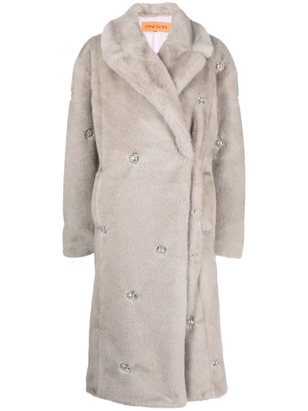 Stine Goya Crystal-embellished Faux-fur Coat In Grey | ModeSens