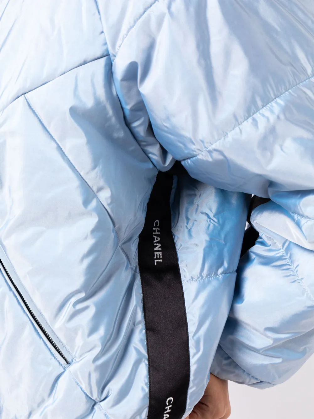 Pre-owned Chanel 1990 Logo-tape Puffer Jacket In Blue | ModeSens