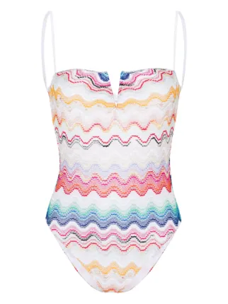 Missoni Wave knitted-overlay Swimsuit | Pink | FARFETCH