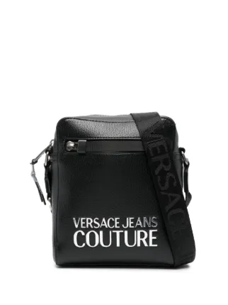 Versace Jeans Couture logo-lettering faux-leather Messenger Bag | Black ...