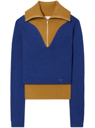 Tory Burch logo-embroidered double-layer Sweater | Blue | FARFETCH